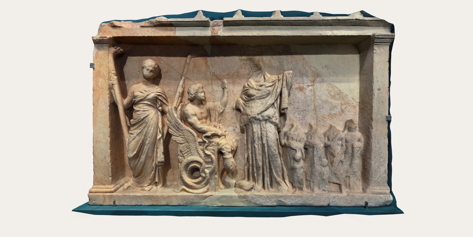 Restored votive relief with Demeter and Persephone, supplicants, and ...
